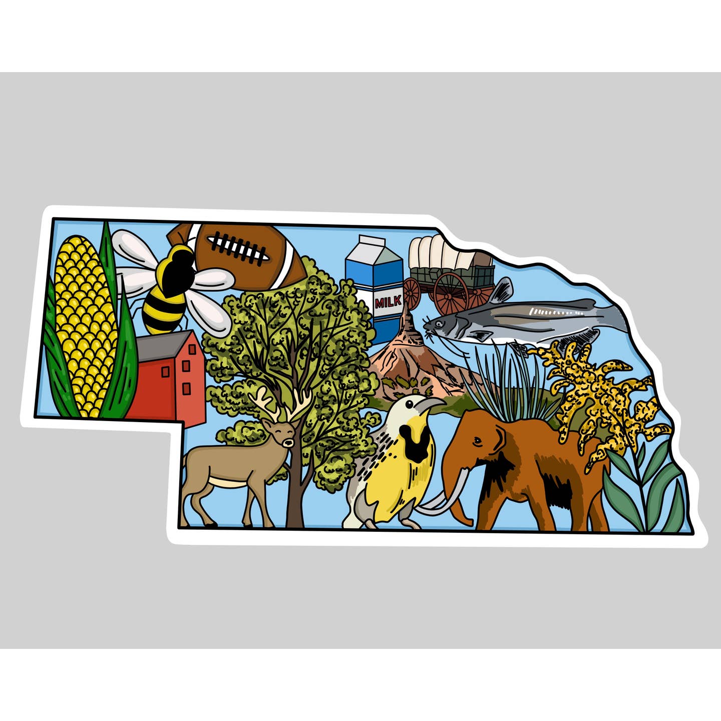 Nebraska Symbols Sticker – Whereabouts Shop