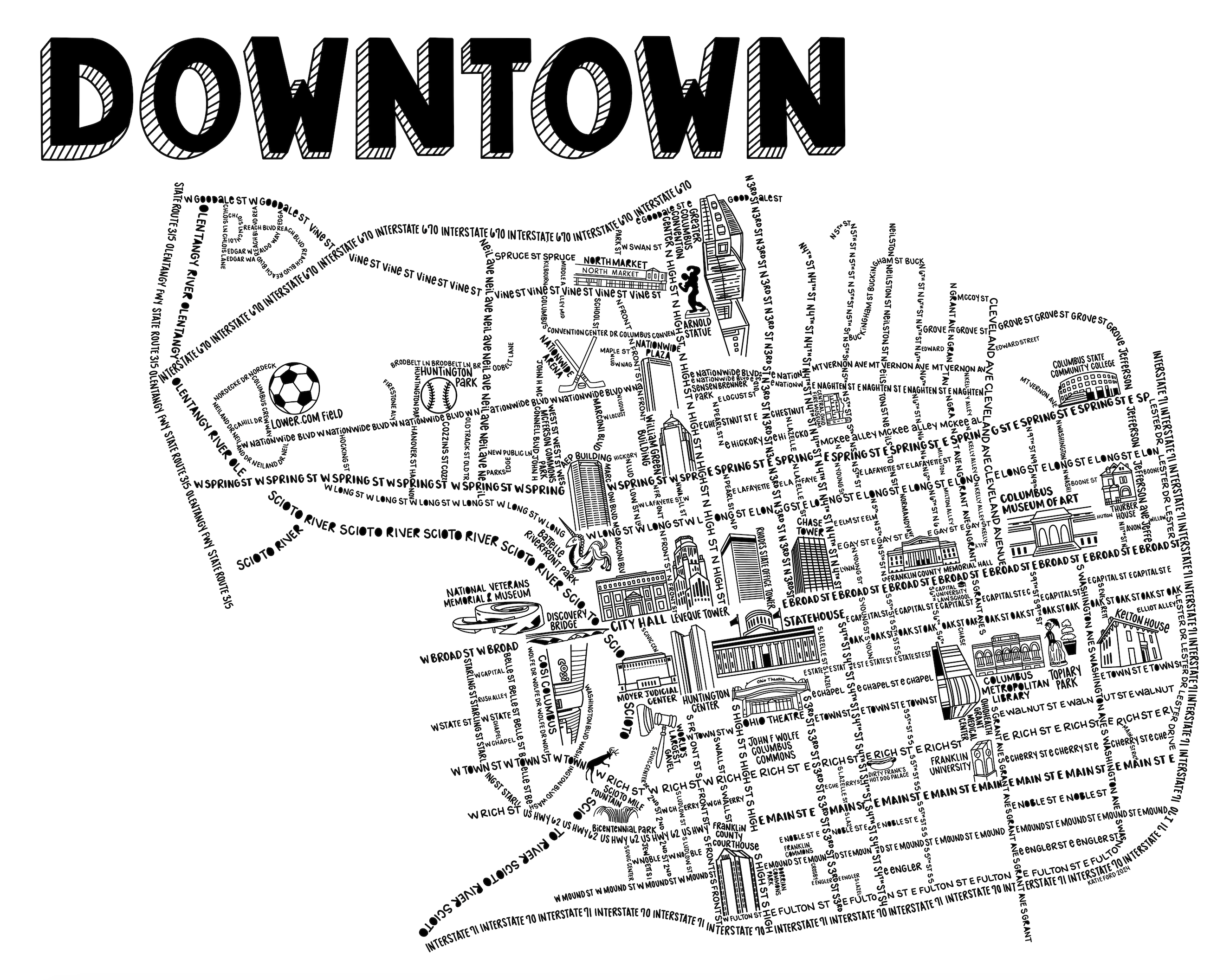 Downtown Columbus Ohio Map Print – Whereabouts Shop