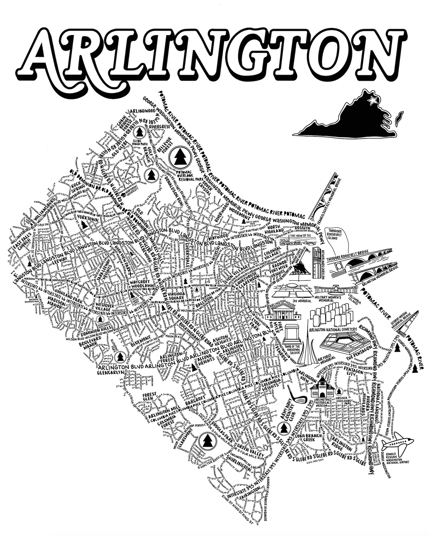 Arlington Virginia Street Map Print – Whereabouts Shop