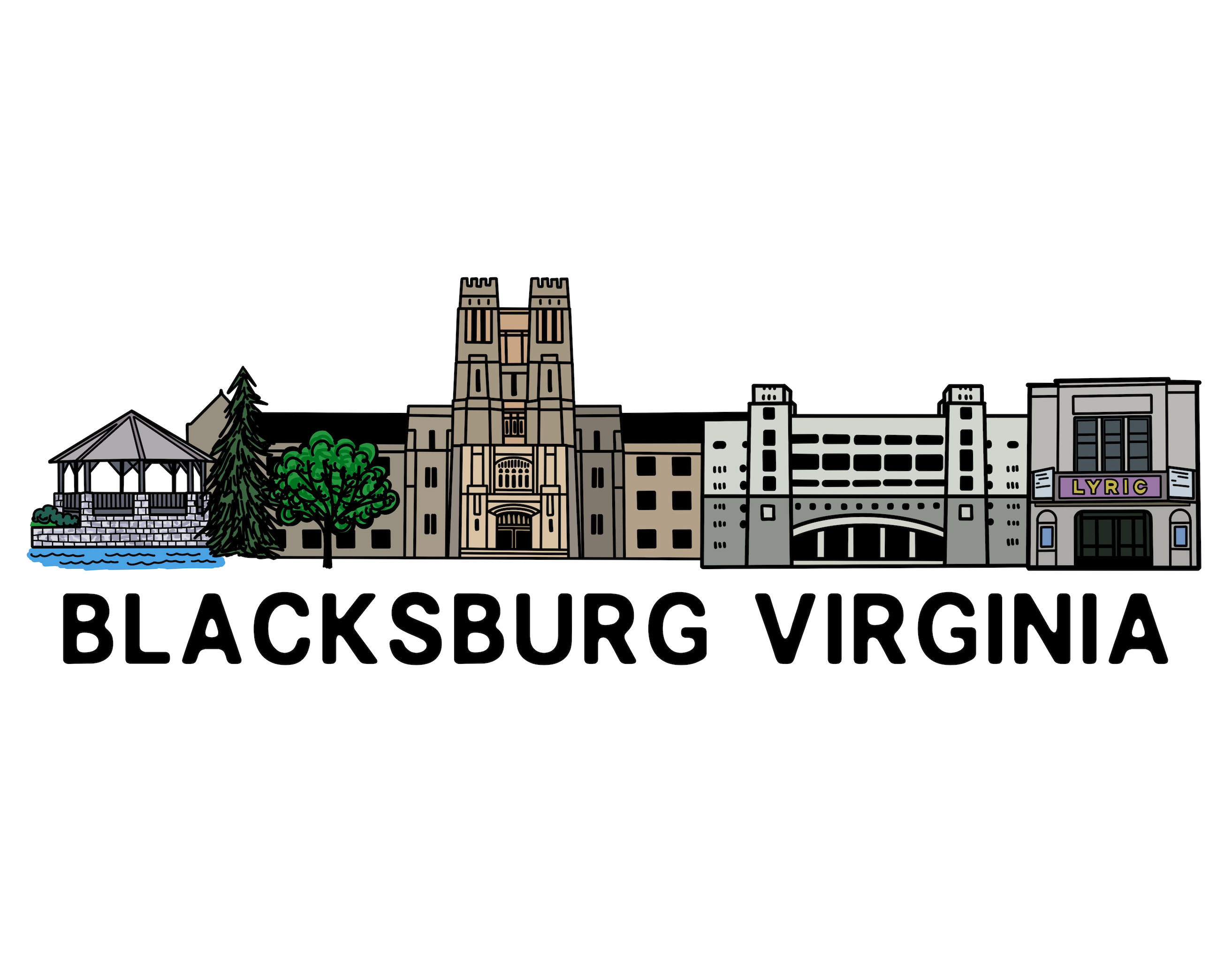 Blacksburg VA Skyline Color Sticker – Whereabouts Shop