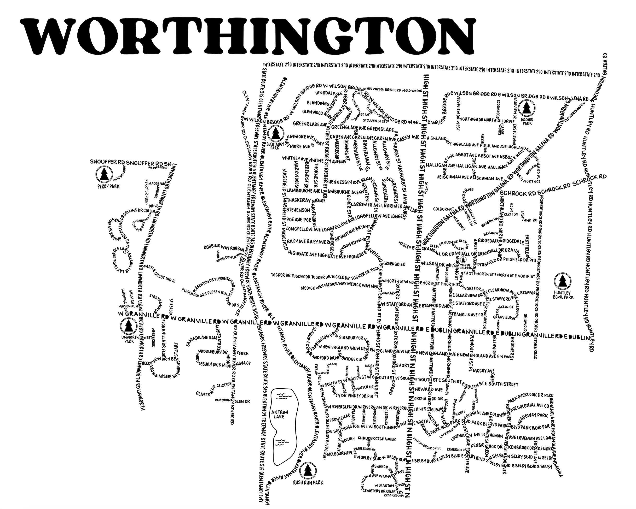 Worthington Ohio Map Print – Whereabouts Shop