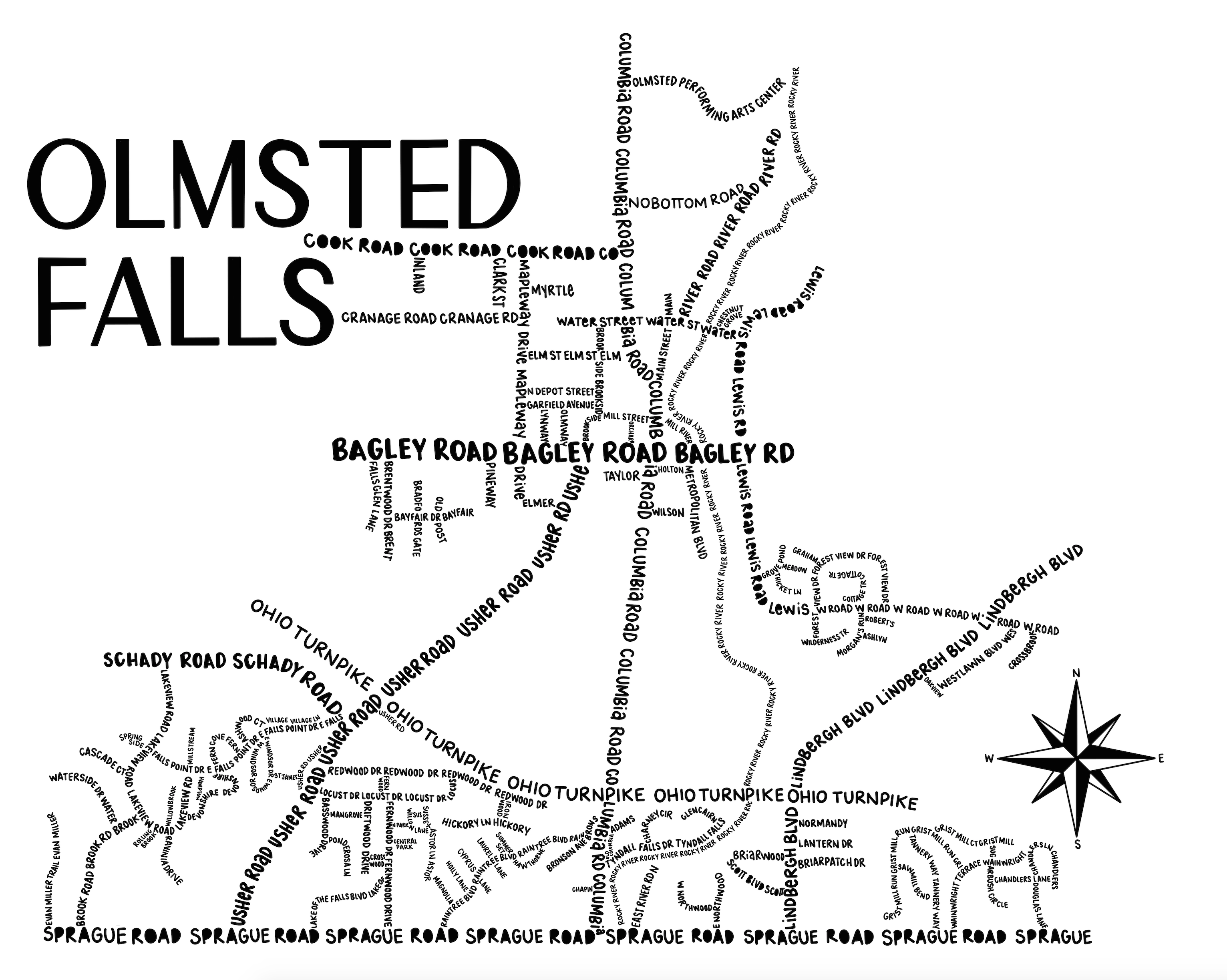 Olmsted Falls Ohio Map Print – Whereabouts Shop