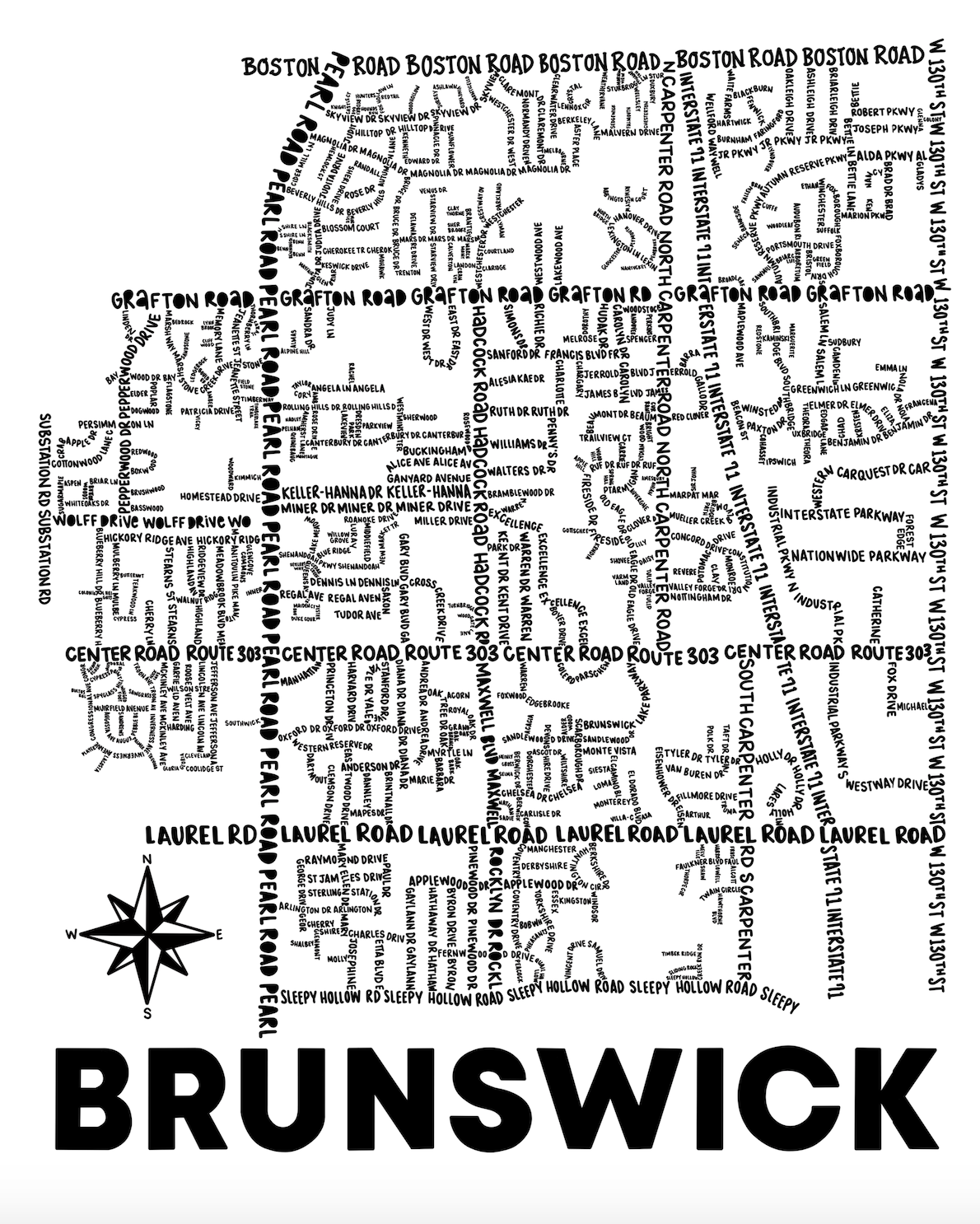 Brunswick Ohio Map Print – Whereabouts Shop