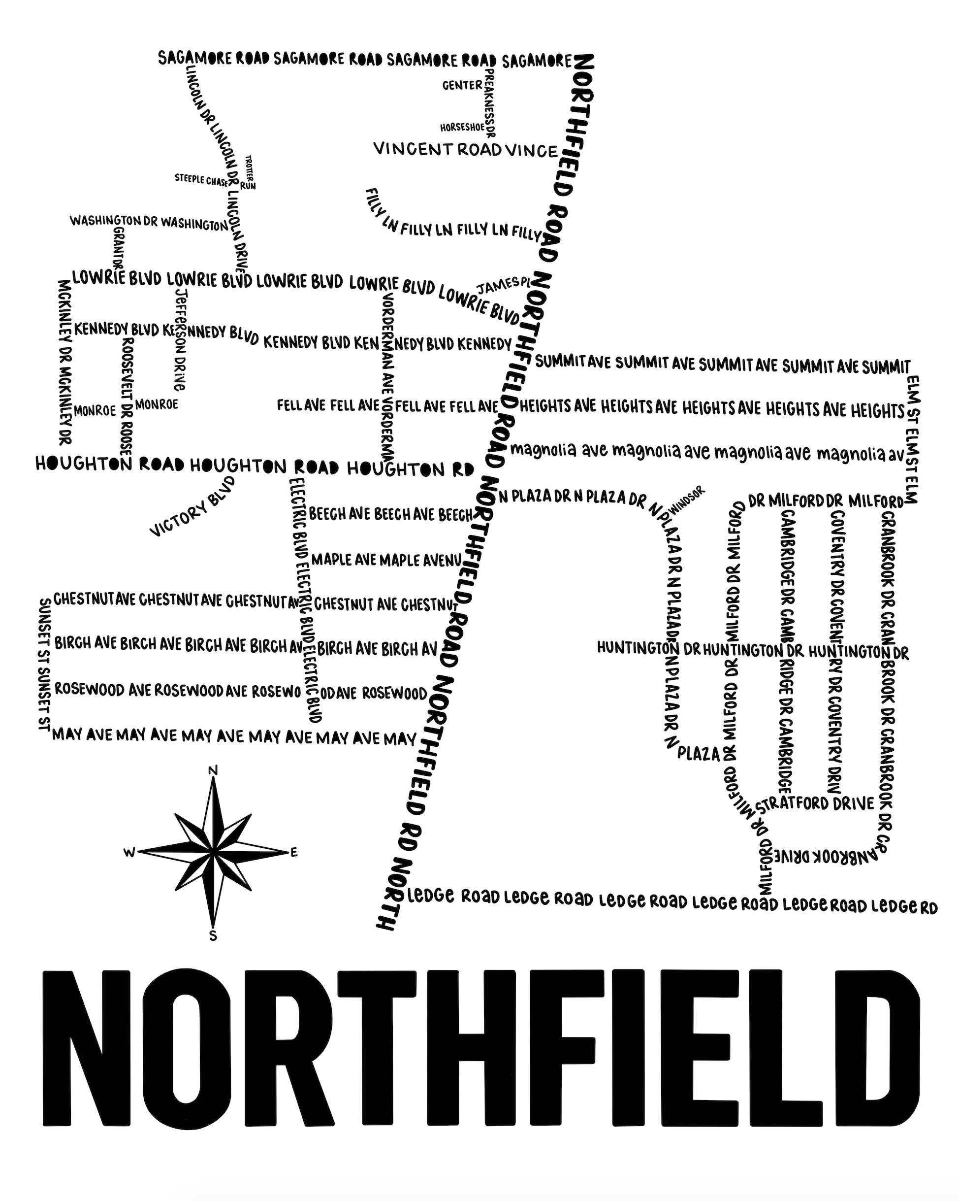 Northfield Ohio Map Print – Whereabouts Shop