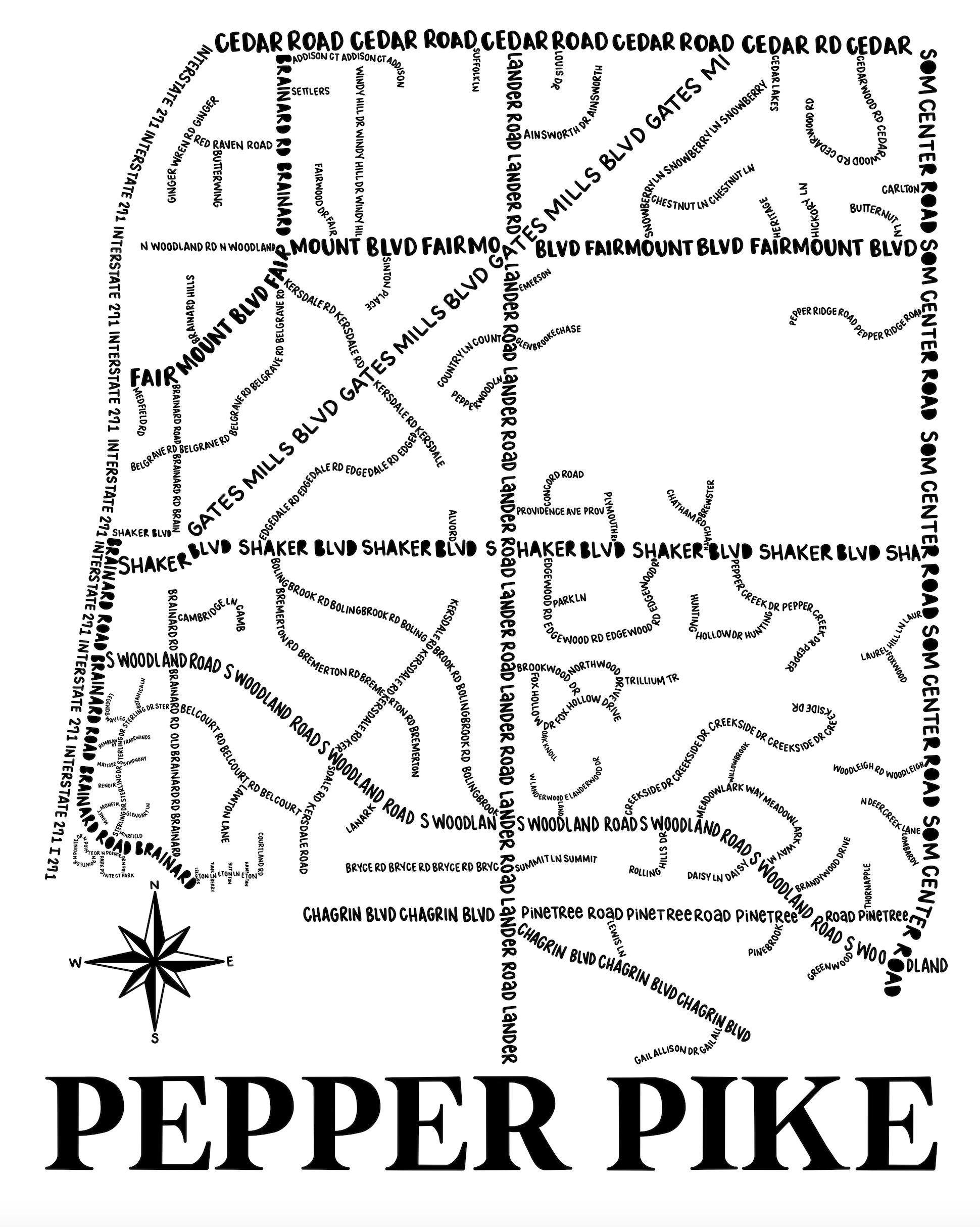 Pepper Pike Ohio Map Print – Whereabouts Shop