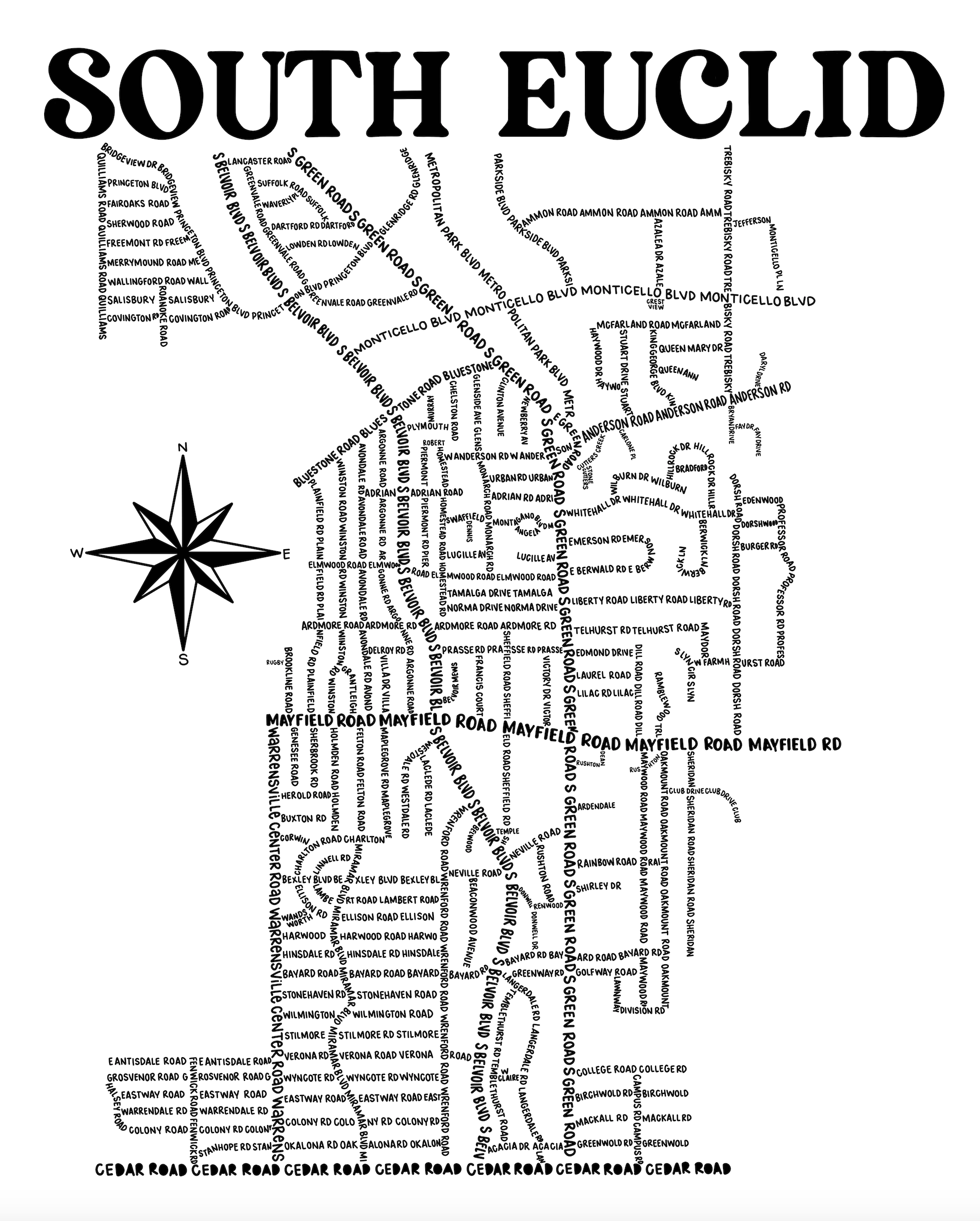 South Euclid Ohio Map Print – Whereabouts Shop