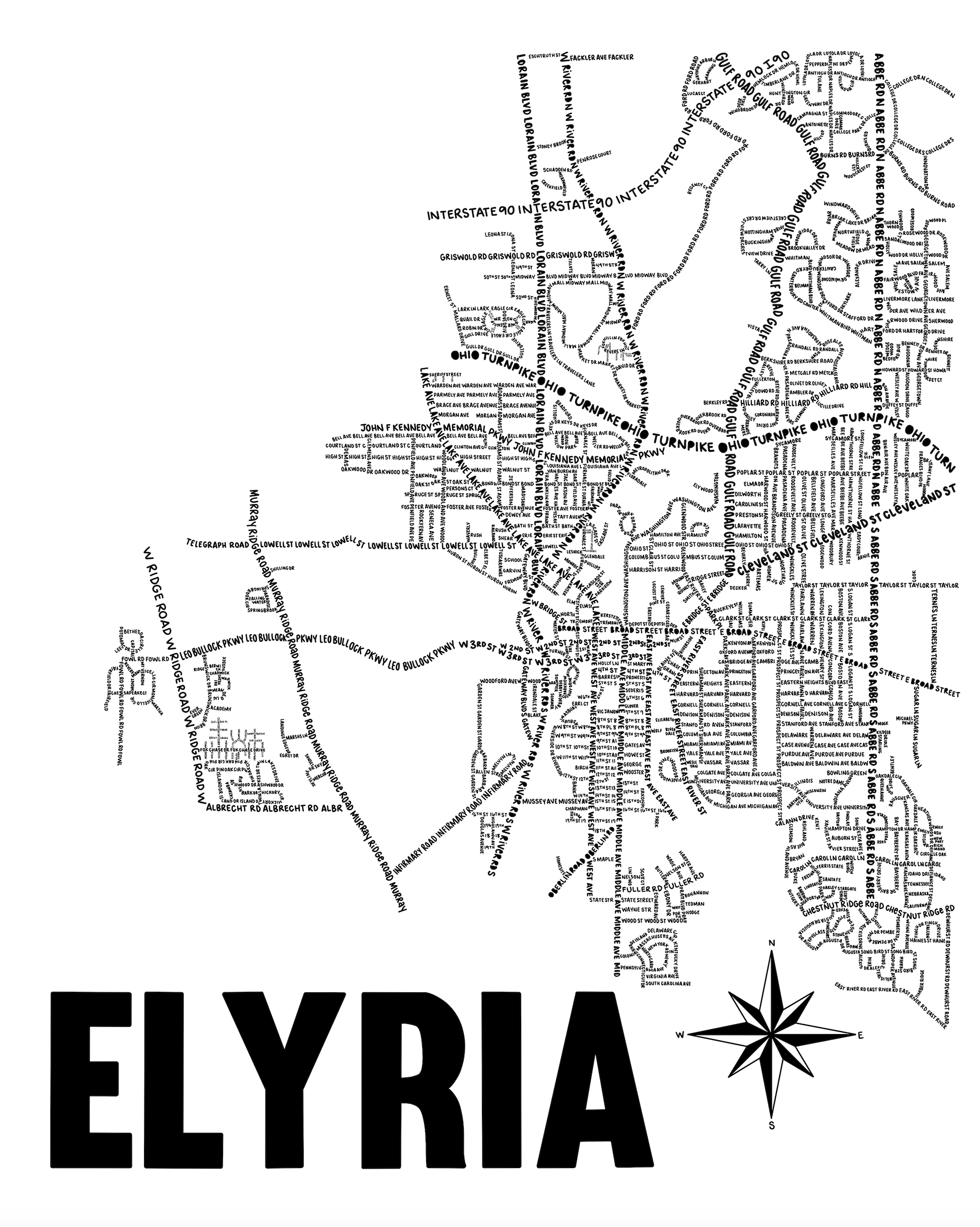 Elyria Ohio Map Print – Whereabouts Shop