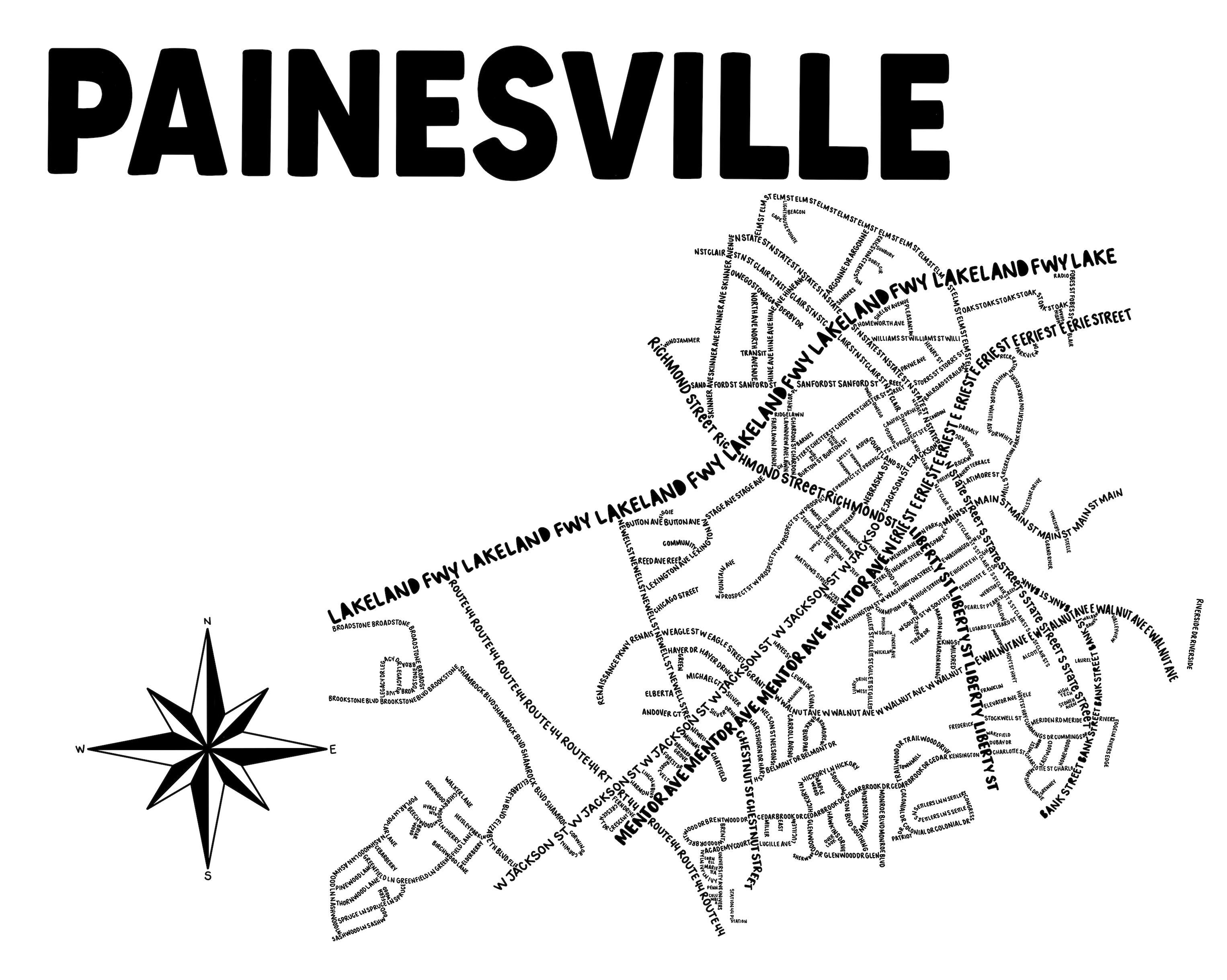 Painesville Ohio Map Print – Whereabouts Shop