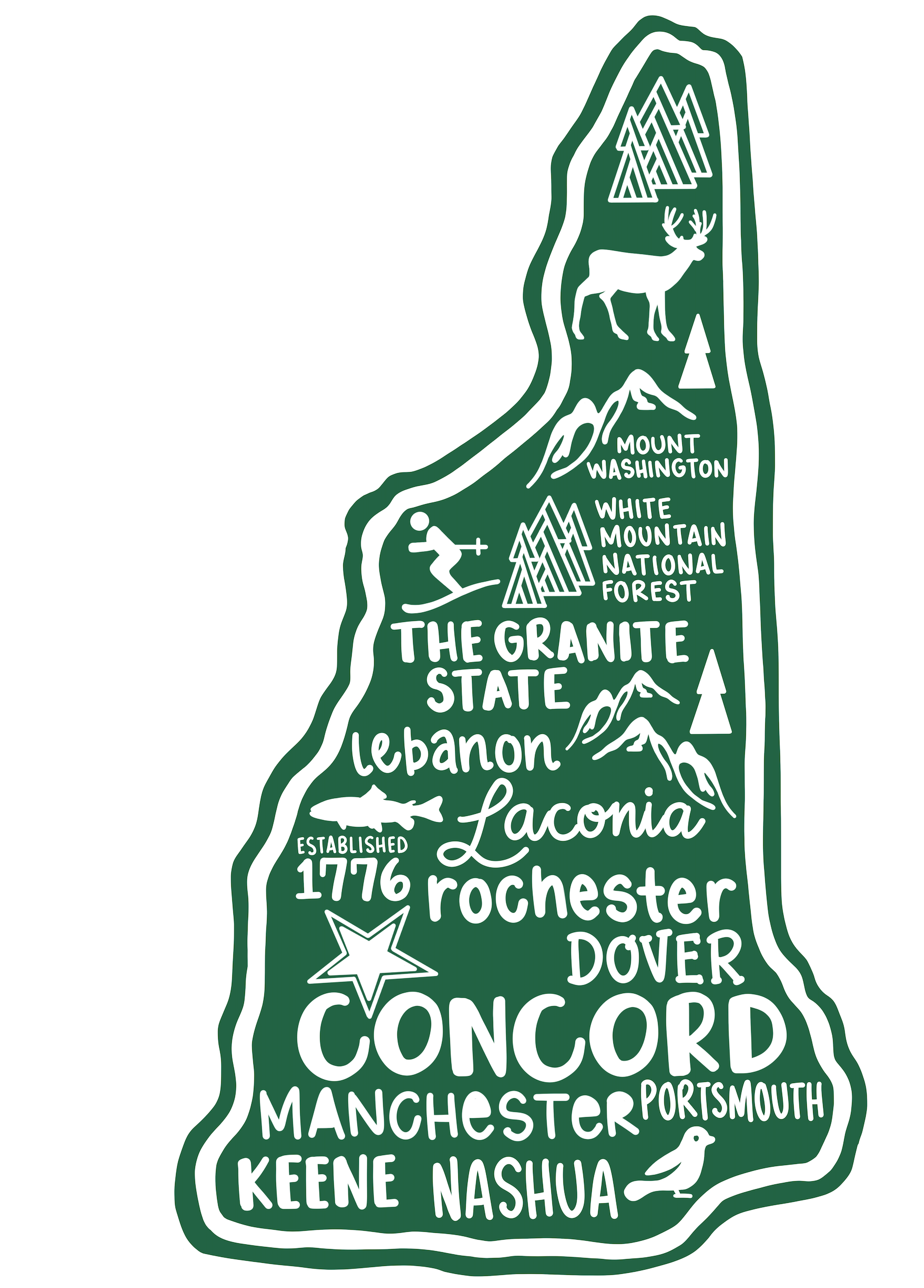 New Hampshire Map Sticker – Whereabouts Shop