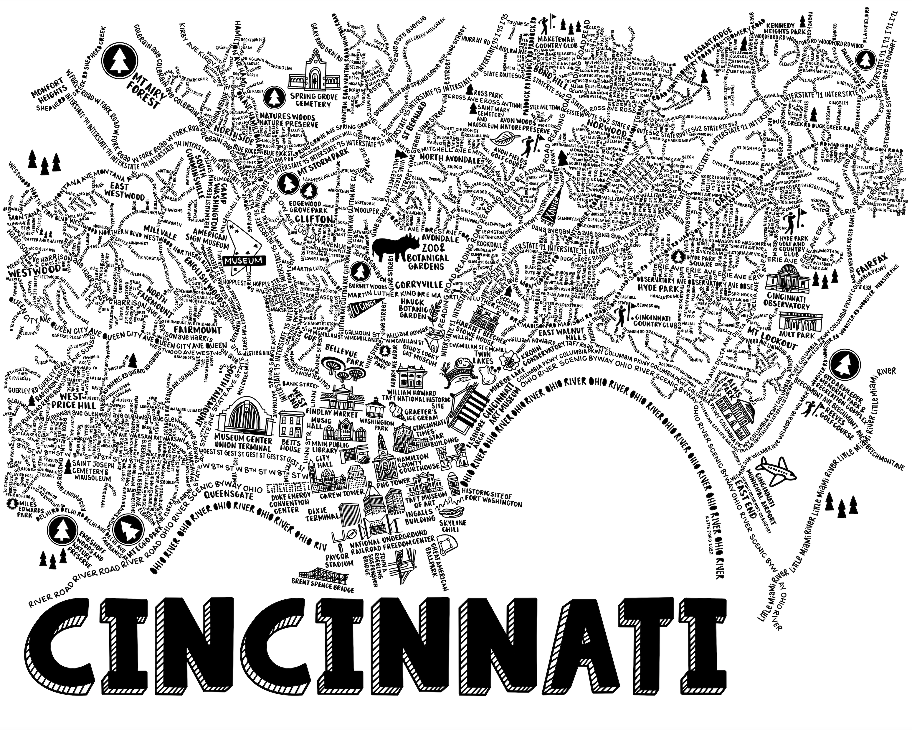 Cincinnati (Streets) Map Print – Whereabouts Shop