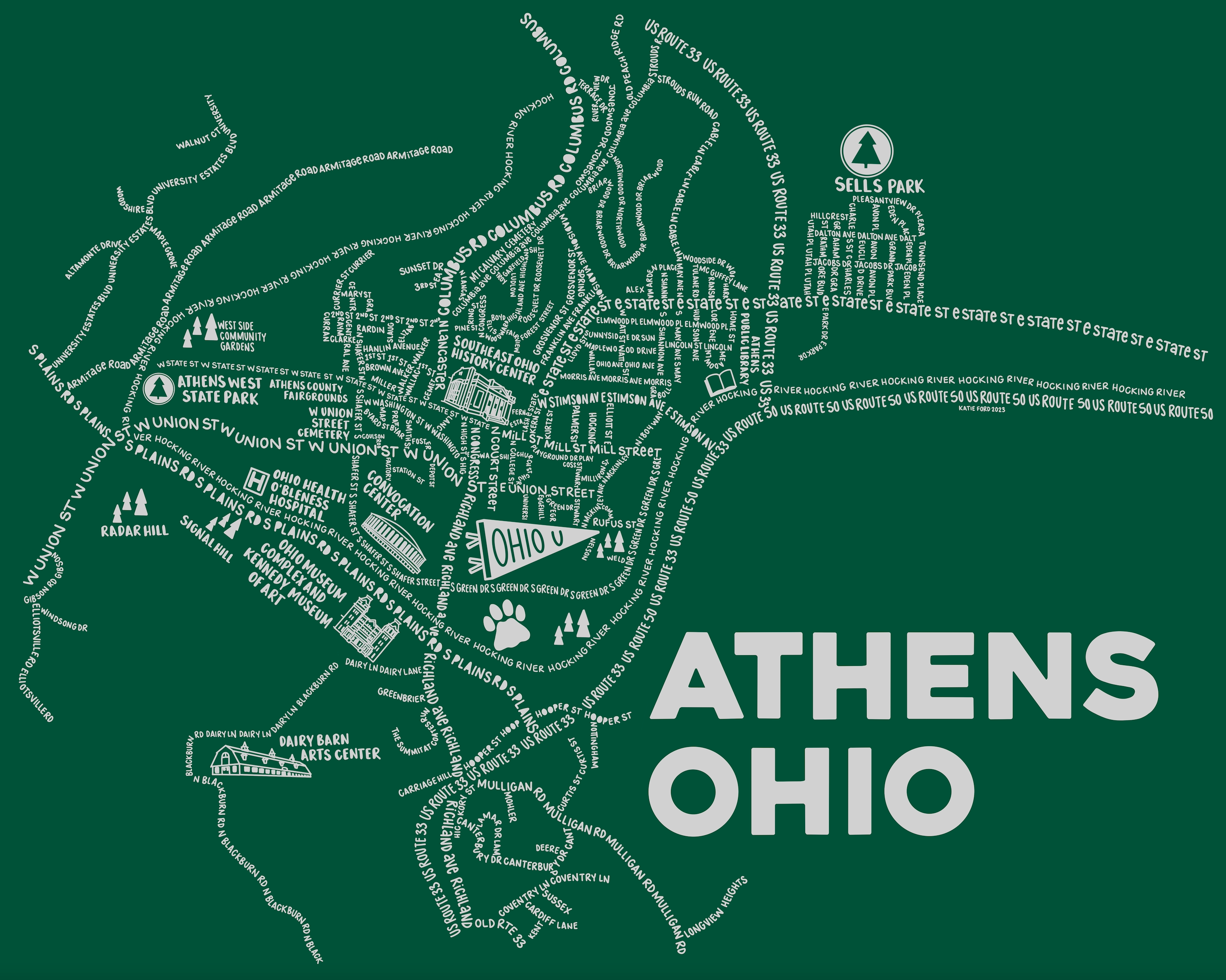 Athens Ohio Map Print – Whereabouts Shop