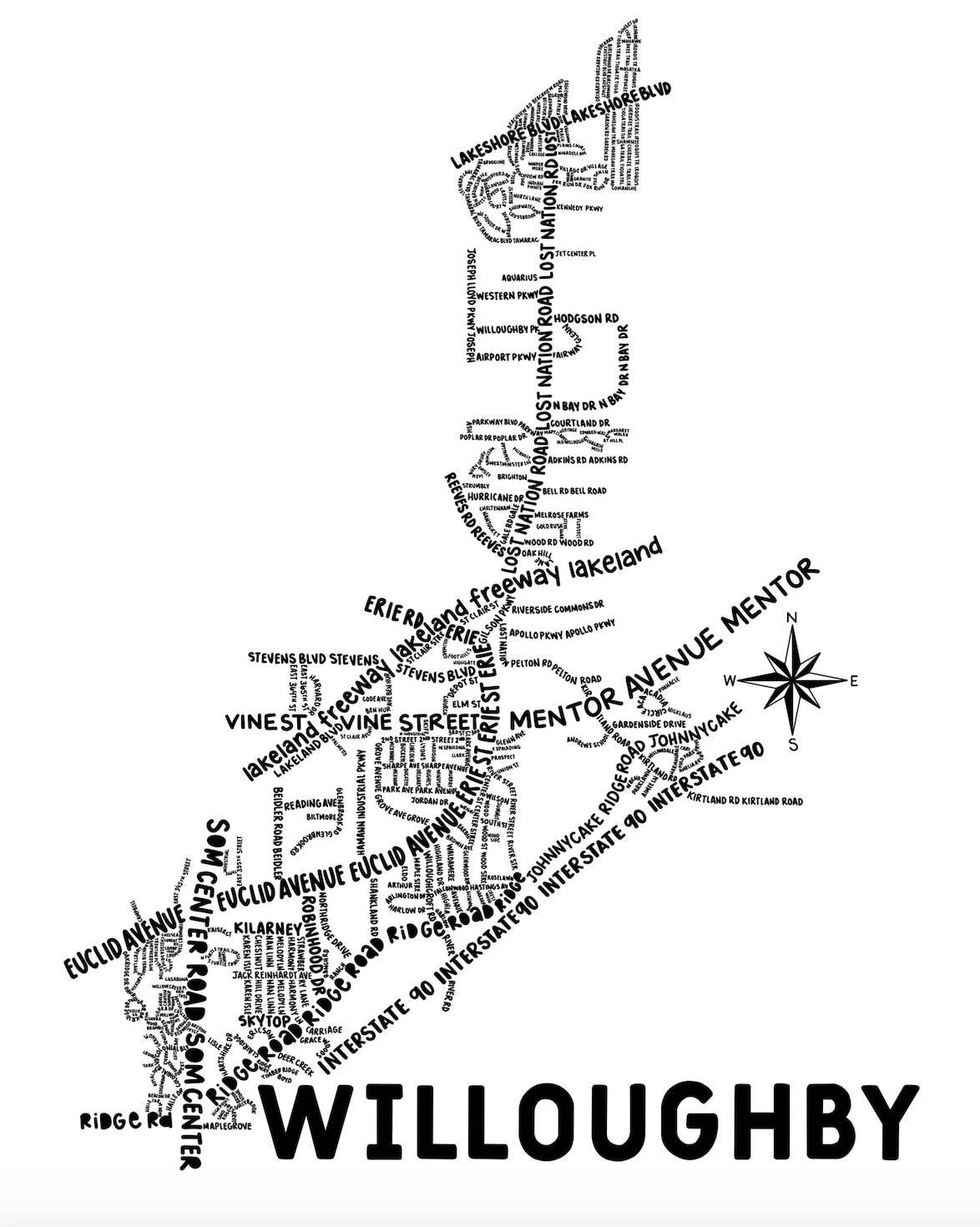 Willoughby Ohio Map Print – Whereabouts Shop
