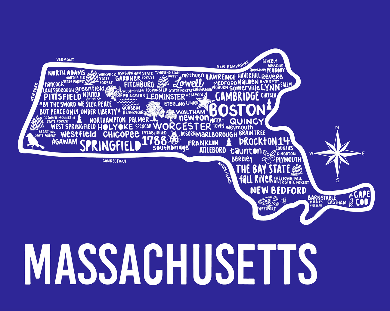 Massachusetts Map Print – Whereabouts Shop