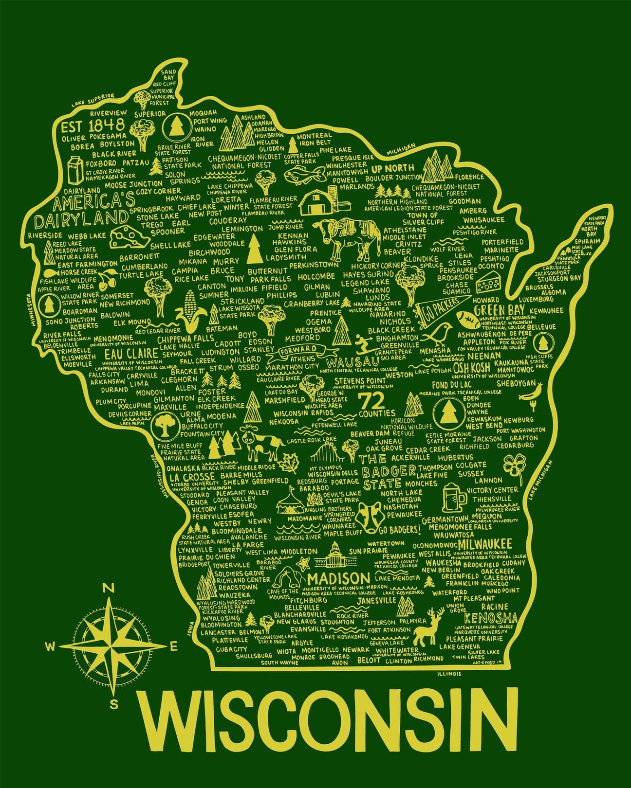 Wisconsin State Map With Cities And Towns