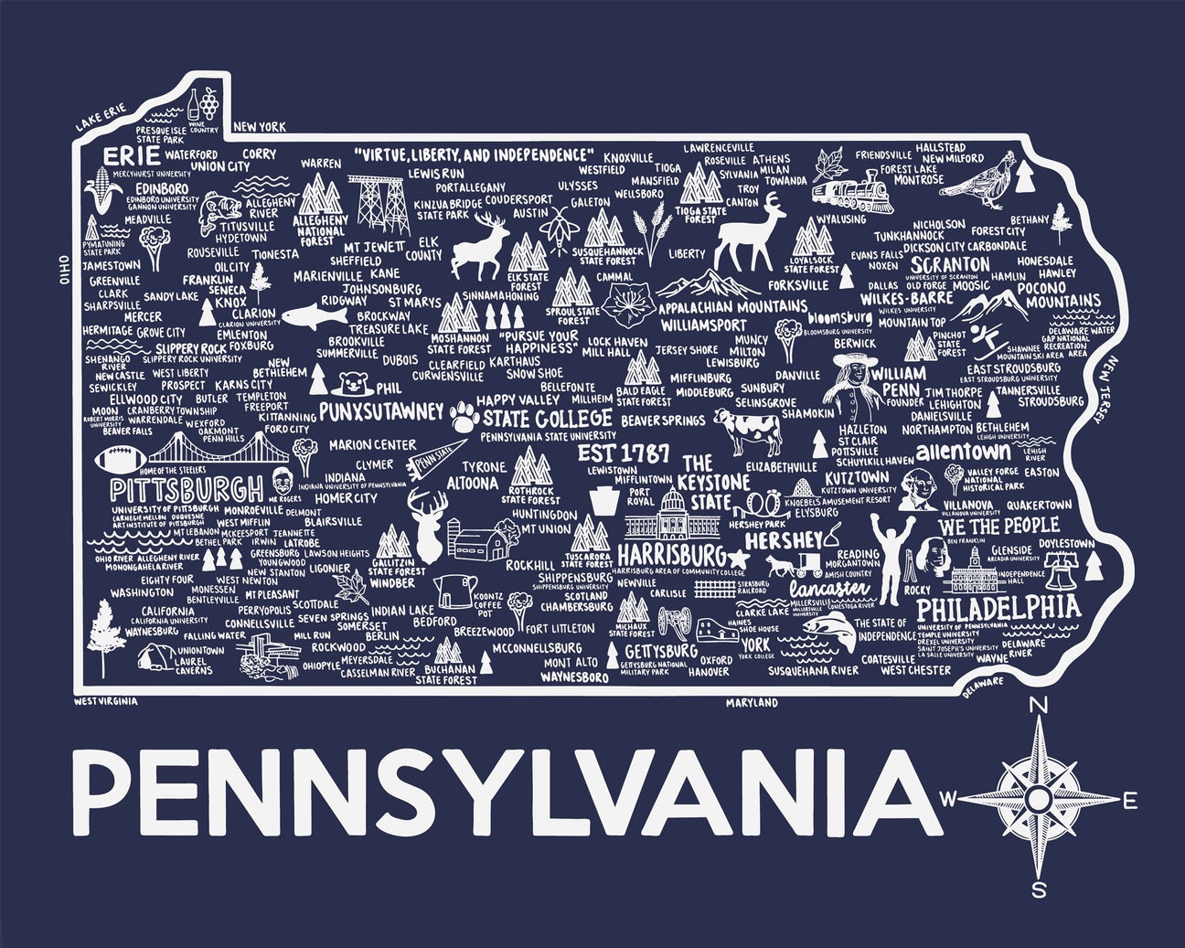 Pennsylvania Map Print – Whereabouts Shop